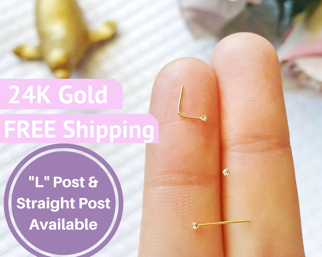 TINY CZ Diamond Nose Stud Small Nose Ring Tiny Nose Stud 24k Gold ...