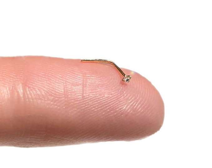 24K Gold Nose Stud Piercing, 1mm Tiny Diamond Nose Stud - Etsy