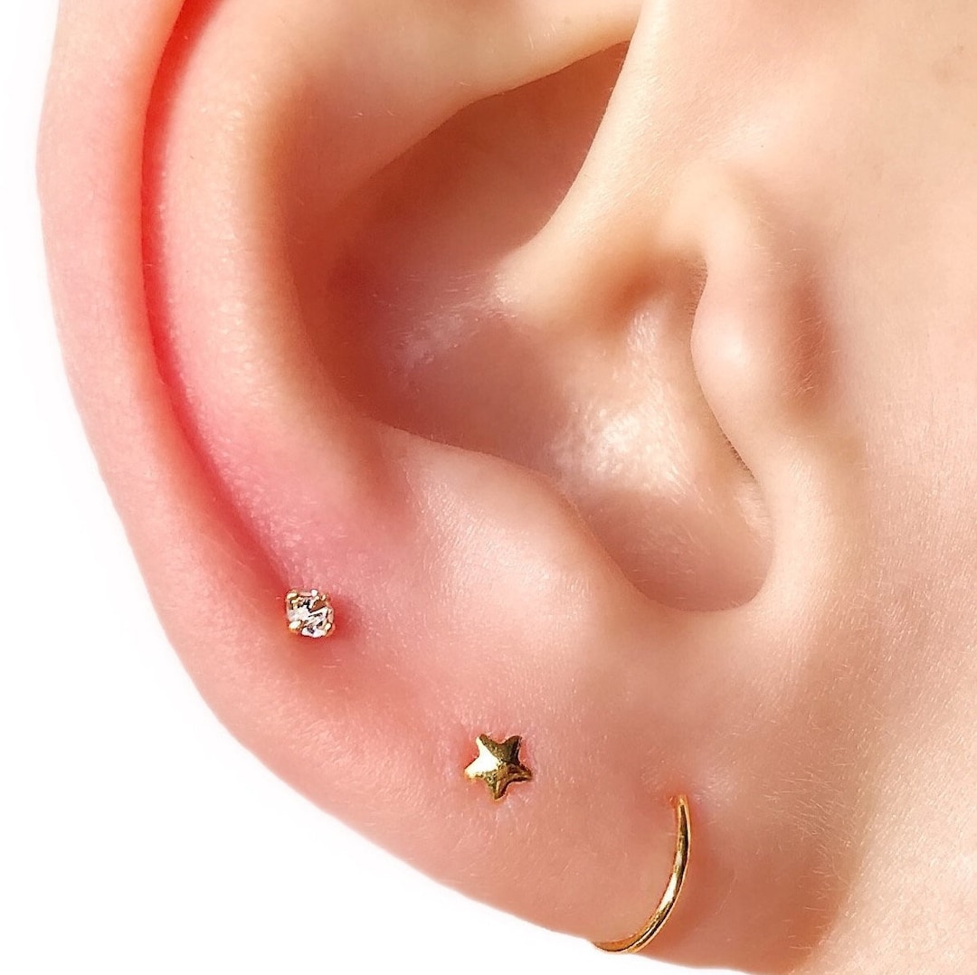 Tiny Star Stud Earrings Sterling Silver Gold Studs Cartilage Celestial ...