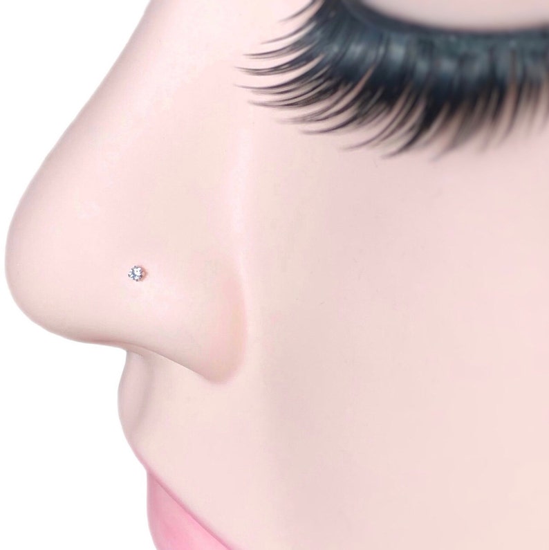 TINY Diamond Nose Stud 18g Nose Stud Gold Nose Stud Rose - Etsy