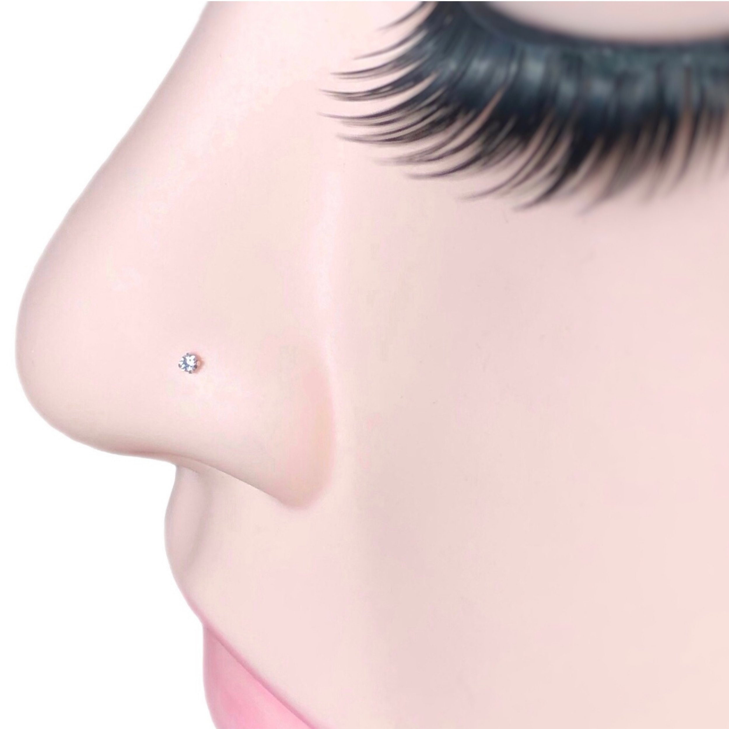 1mm Tiny Nose Stud, Sterling Silver Nose Stud, 22g Cubic Zirconia Nose ...