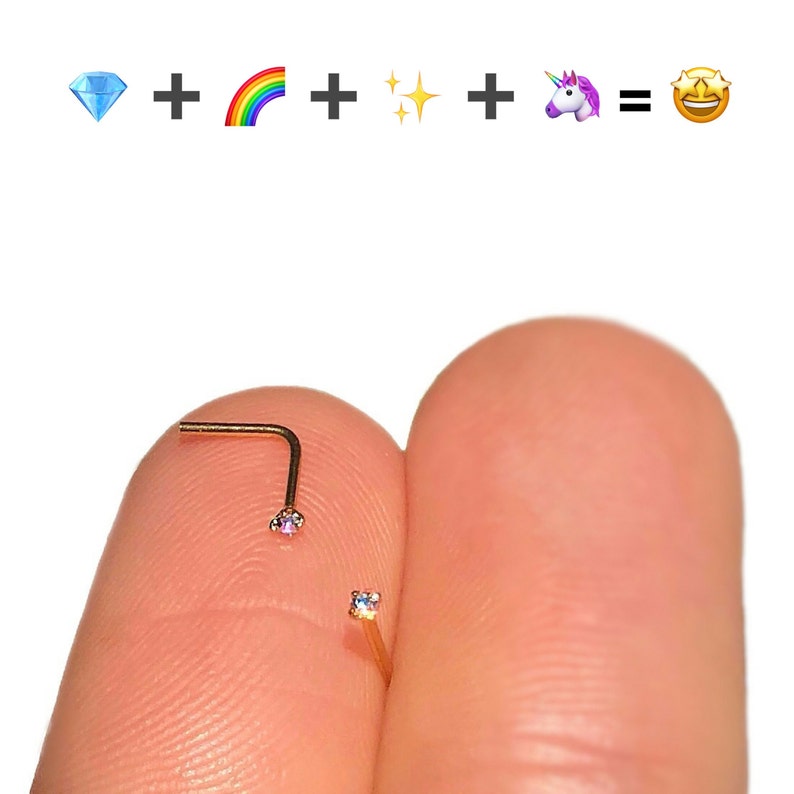 SUPER SPARKLY TINY Nose Stud in Sterling Silver and 18K Gold, 22 Gauge ...