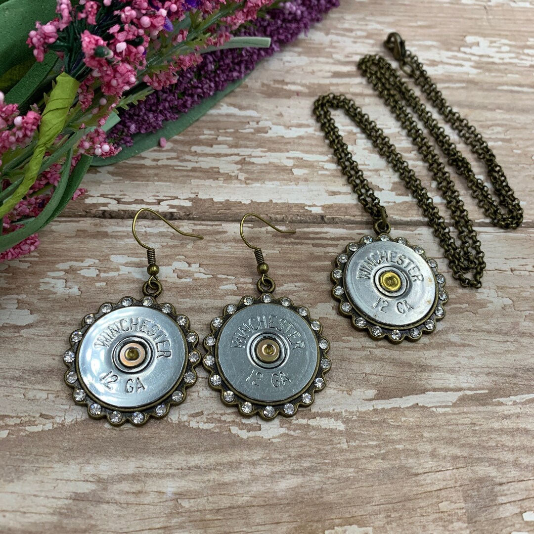 12 Gauge Shotgun Shell Necklace and Shotgun Earring Jewelry Set With ...