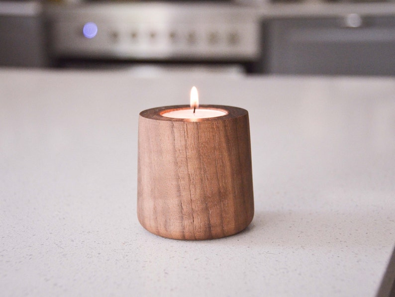 Small Tea Light Candle Holder, Crafted From Walnut, Small Wooden Candle ...
