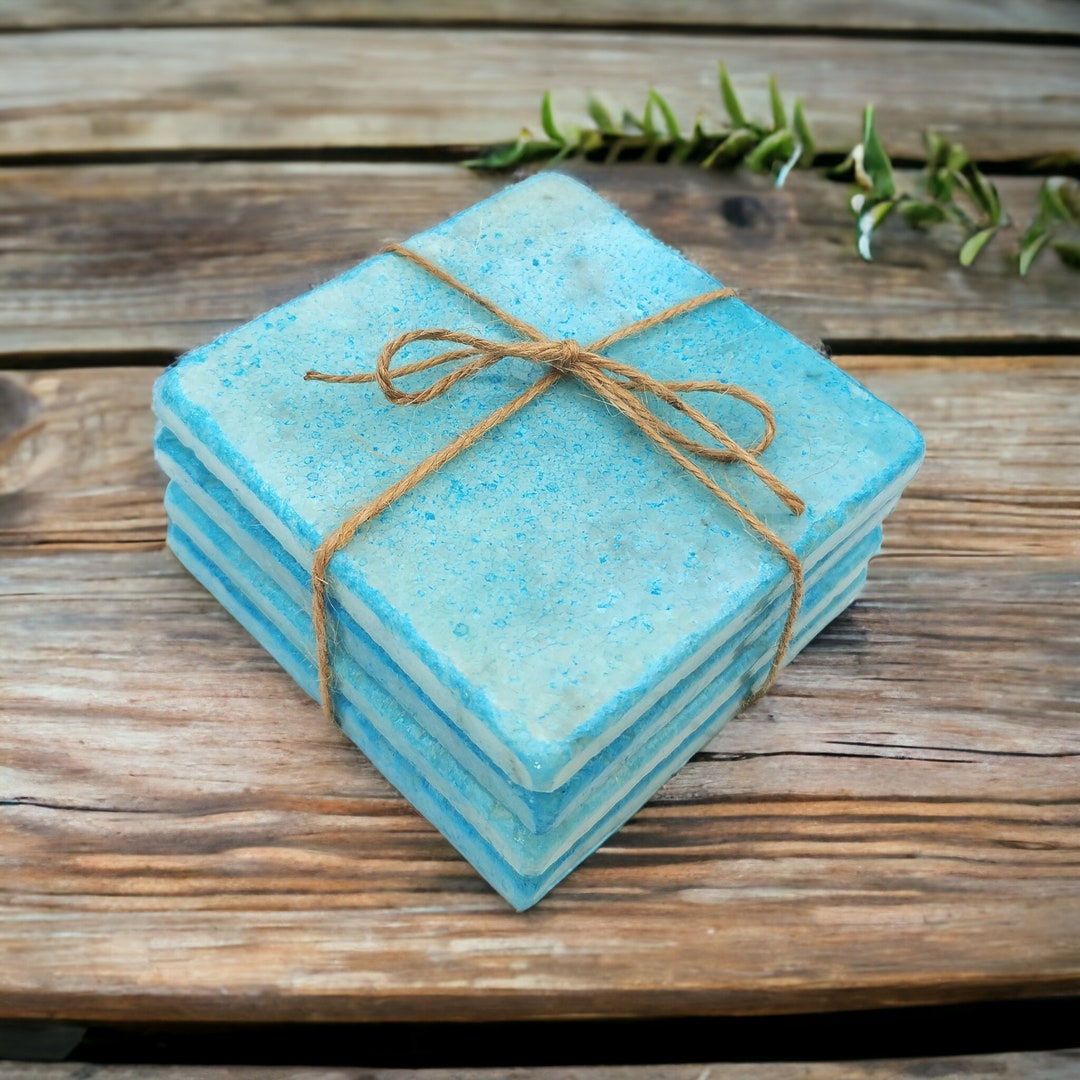 Blue Coasters Set With Colour Washed Turquoise. Set of 4 Rustic ...