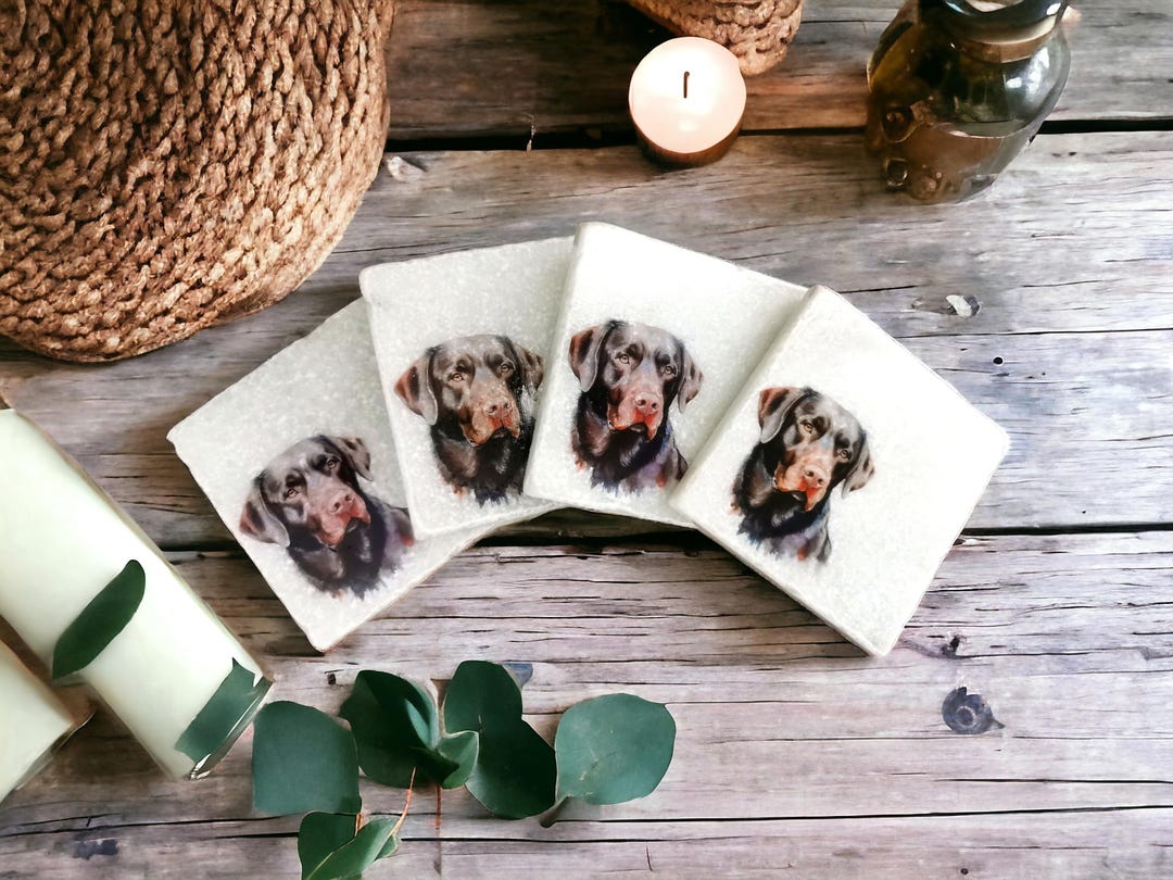 Chocolate Labrador Stone Coasters: Rustic Heavy Marble Coasters With ...