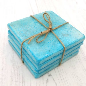 Blue Coasters Set With Colour Washed Turquoise. Set of 4 Rustic ...