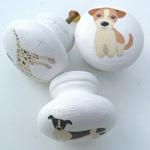Dog Door Knobs, Handmade 40mm Wooden Drawer Knobs With Lots of Cute Dog ...