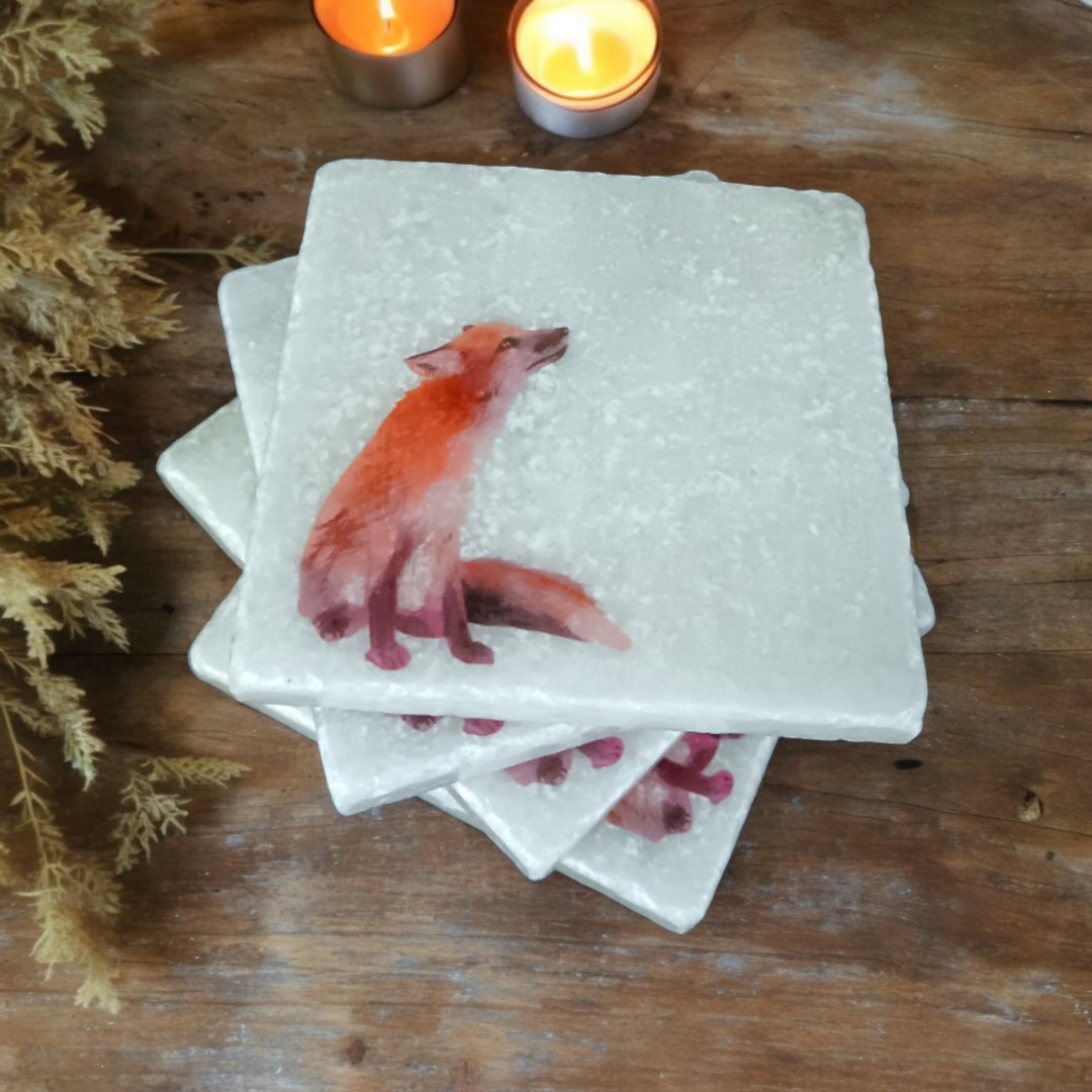Fox Stone Coasters Set: Heavy Tumbled Marble Coasters With a Gorgeous ...