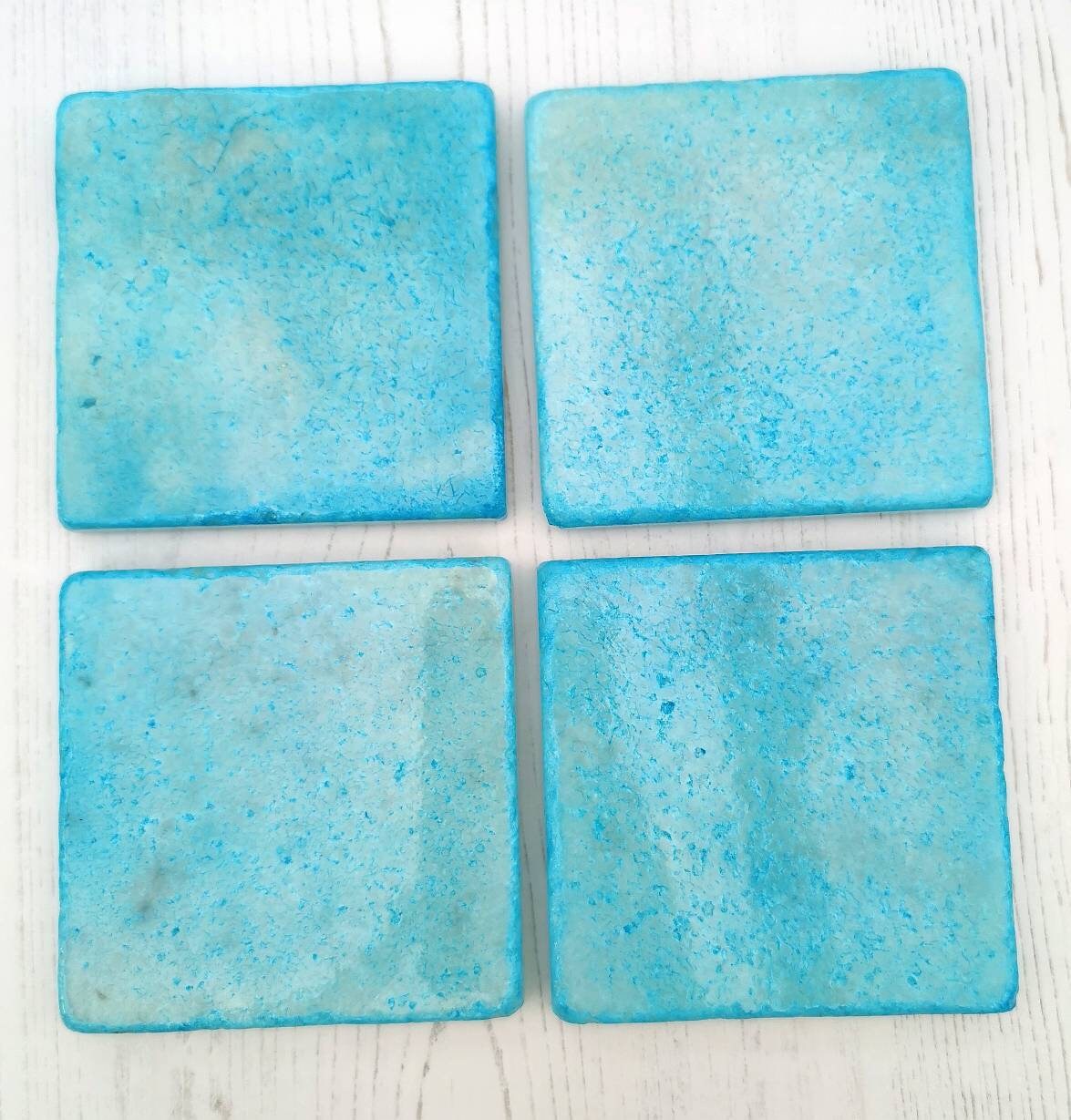 Blue Coasters Set With Colour Washed Turquoise. Set of 4 - Etsy UK