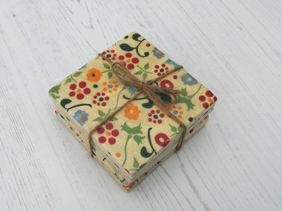 Spring floral stone coasters set. set of 4 coasters made of | Etsy