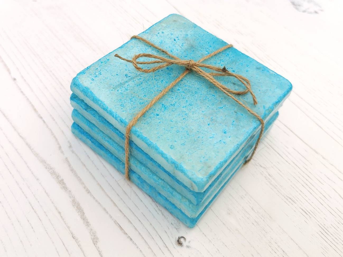 Blue Coasters Set With Colour Washed Turquoise. Set of 4 - Etsy UK