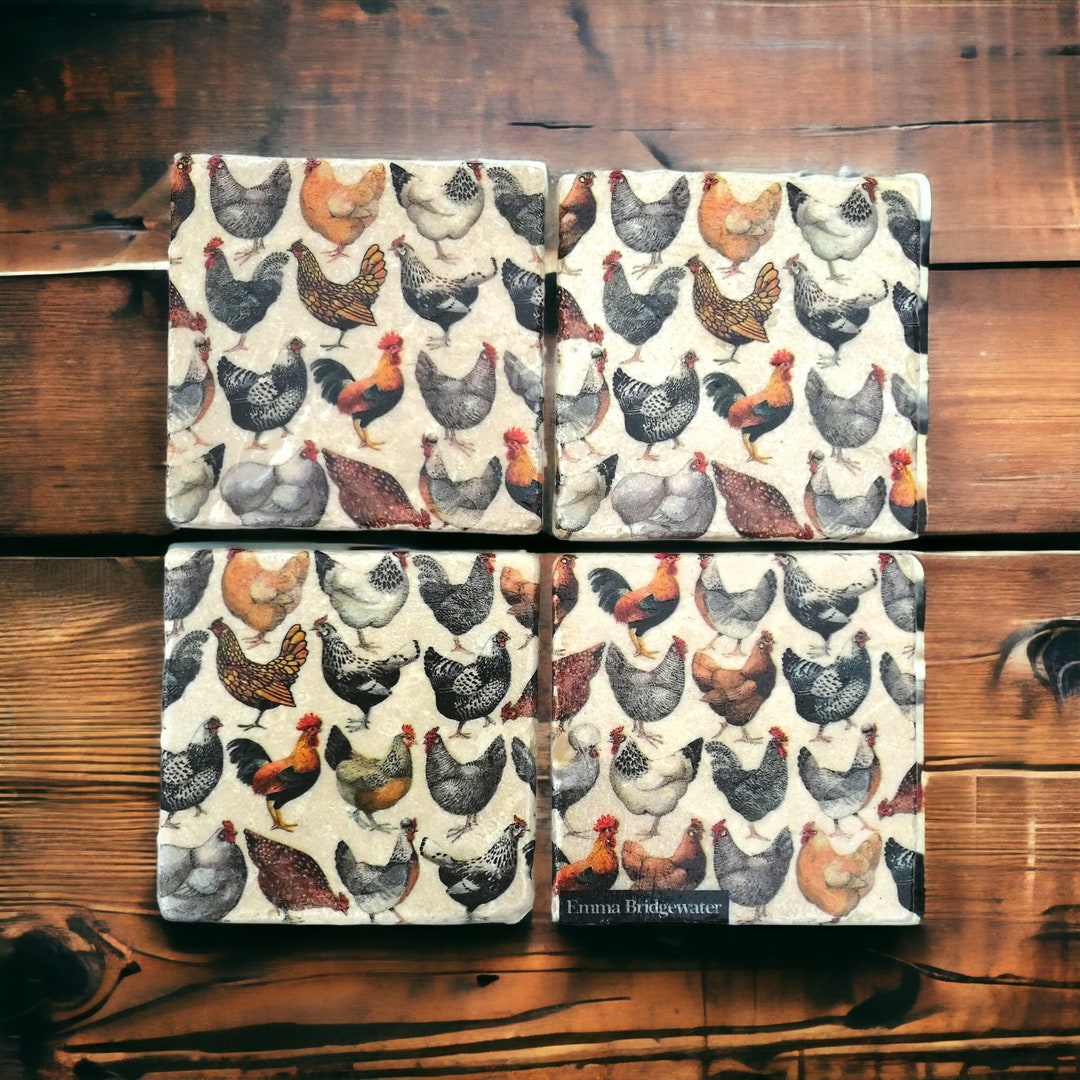 Emma Bridgewater Chicken Coasters: Rustic Farmhouse Marble Coaster Set ...