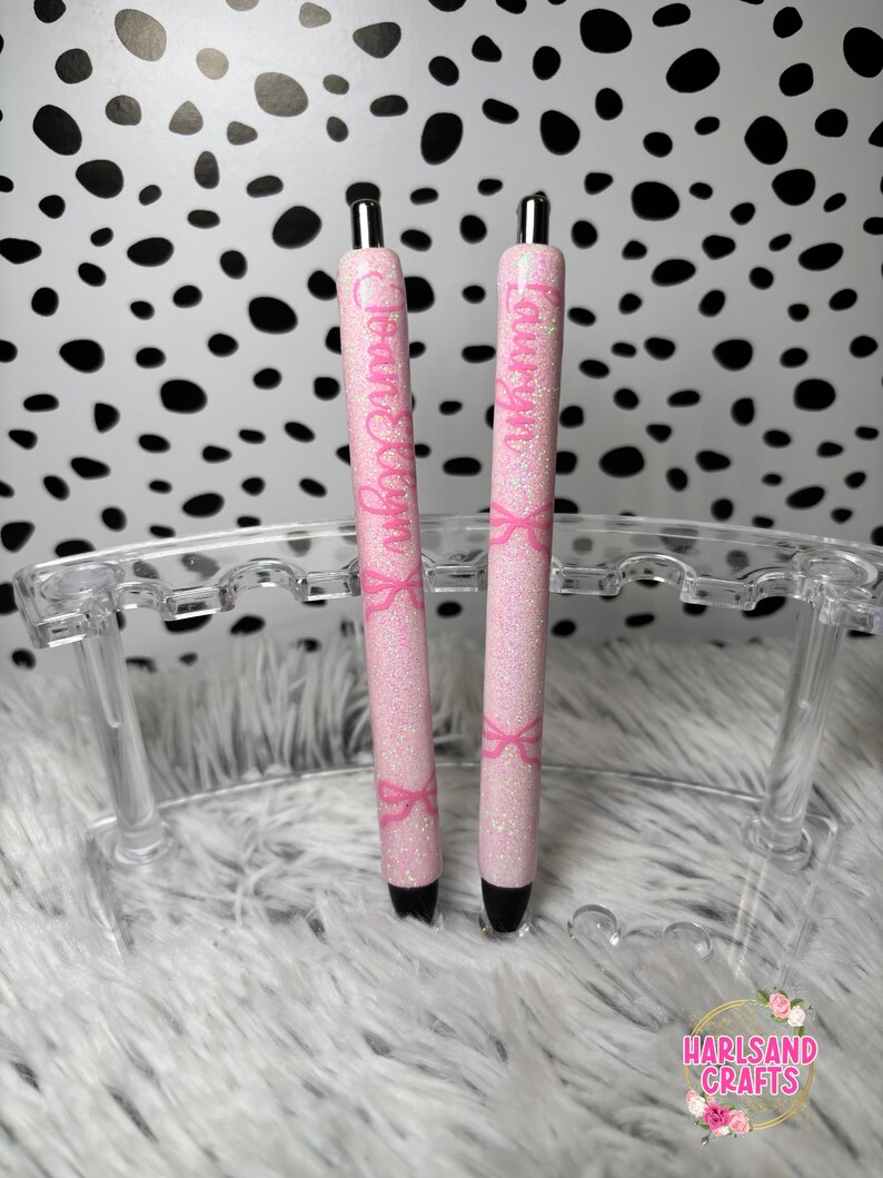 Coquette Bow Glitter Epoxy Pens | Bow Print Pen | Customized Gift ...