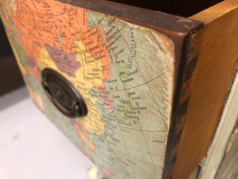 Vintage Desk & Chair With Vintage Map Drawer Fronts - Etsy