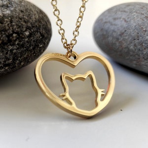 Cat Heart Necklace | Silver or Gold Minimalist Jewellery - Etsy UK