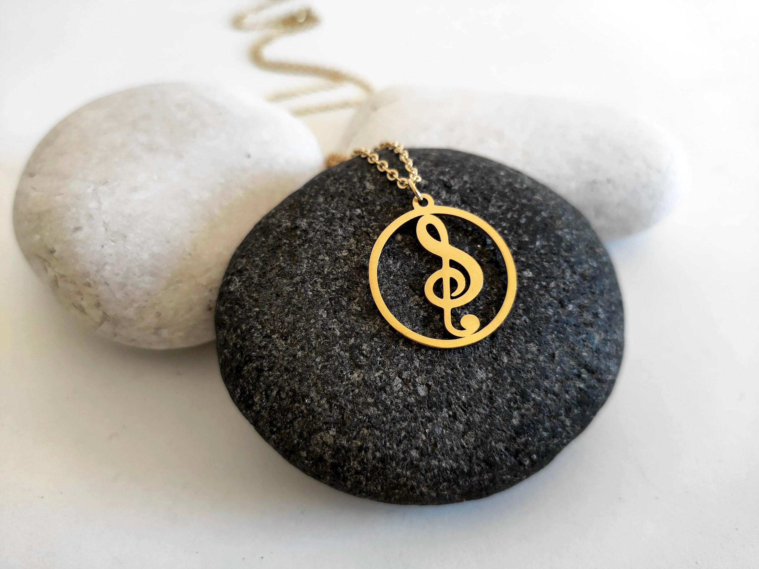 Treble Clef Necklace in Gold Bass Clef Music Necklace Music | Etsy