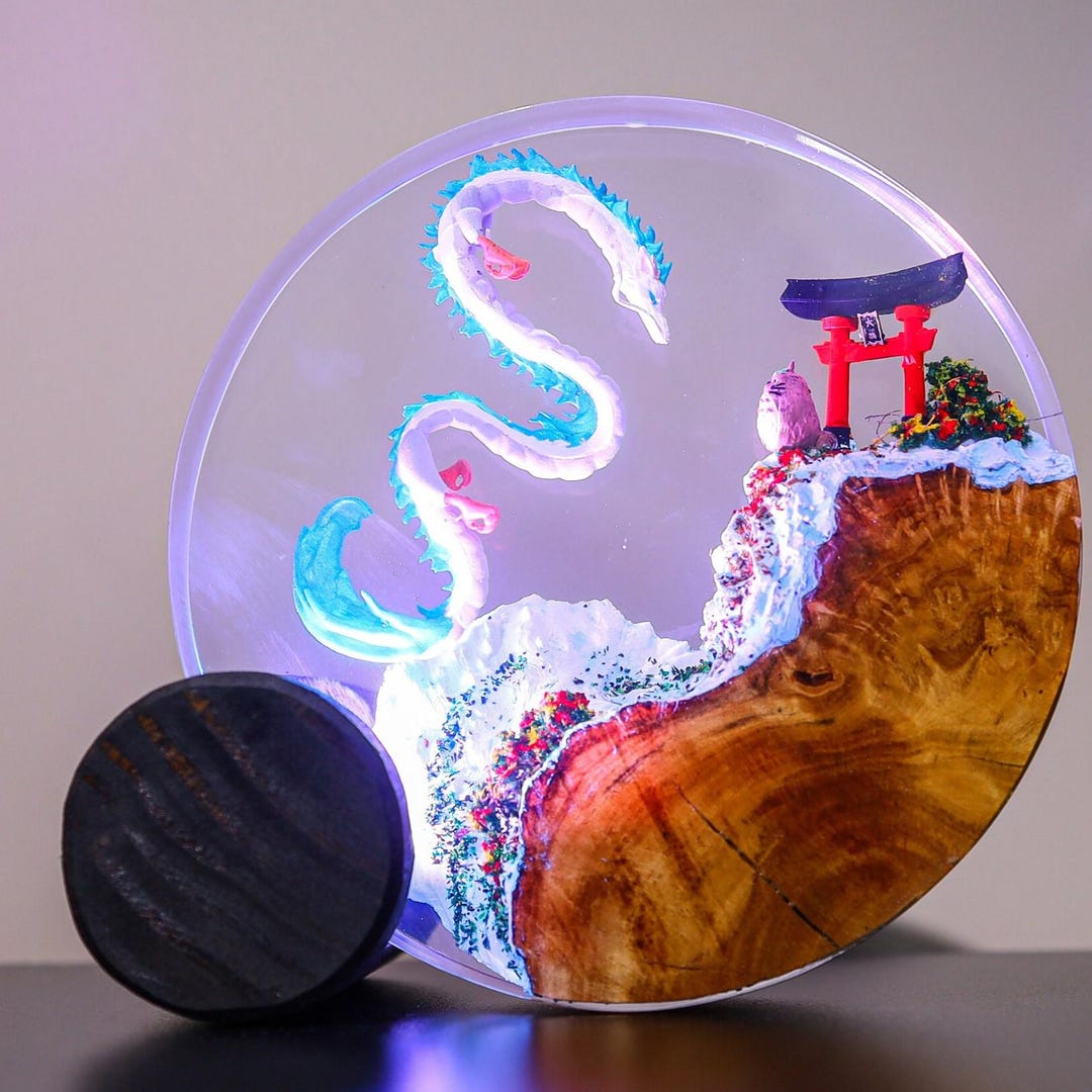 Japanese Dragon and Torii Gate Epoxy Lamp Japanese Lamp Home Decor Boho ...