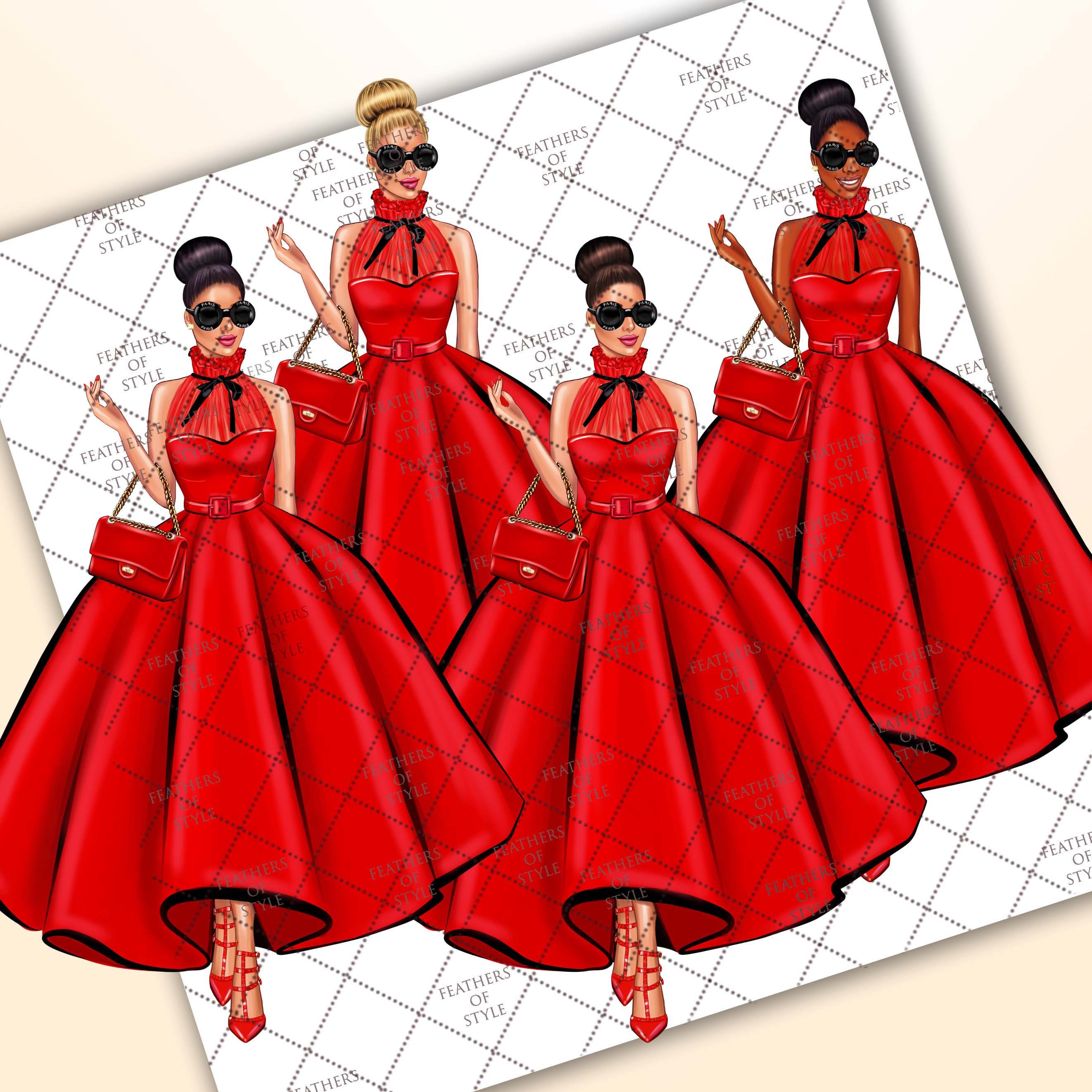 Fashion Girls Clipart the Lady in Red Clipart Women in Red - Etsy