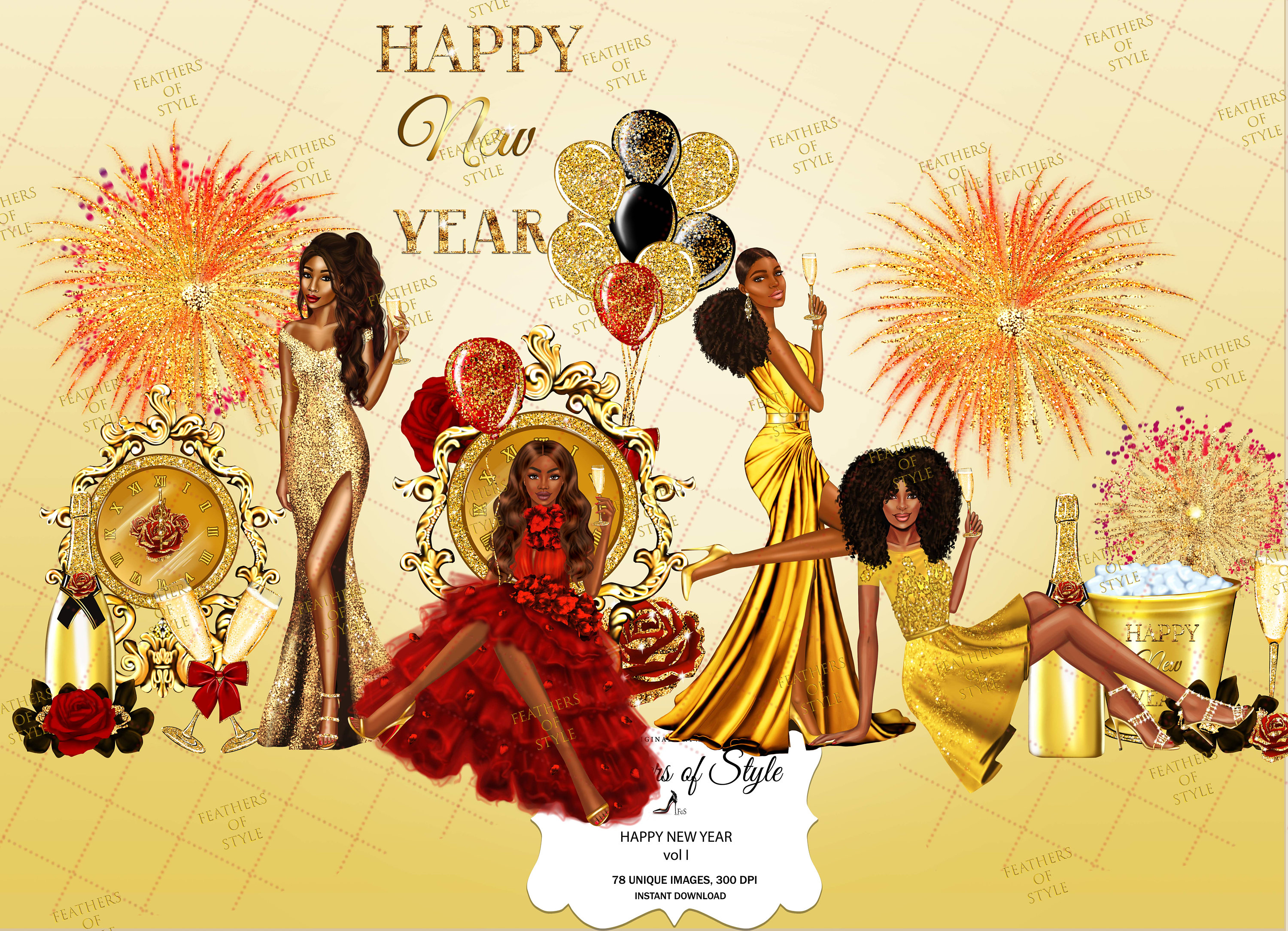 New Year Clipart Party Clipart NYE Clip Art New Years Eve - Etsy