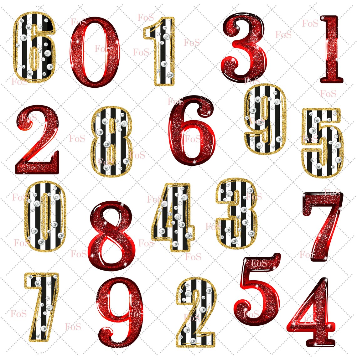 Glitter numbers clipart sparkle numbers clipart pearl numbers | Etsy
