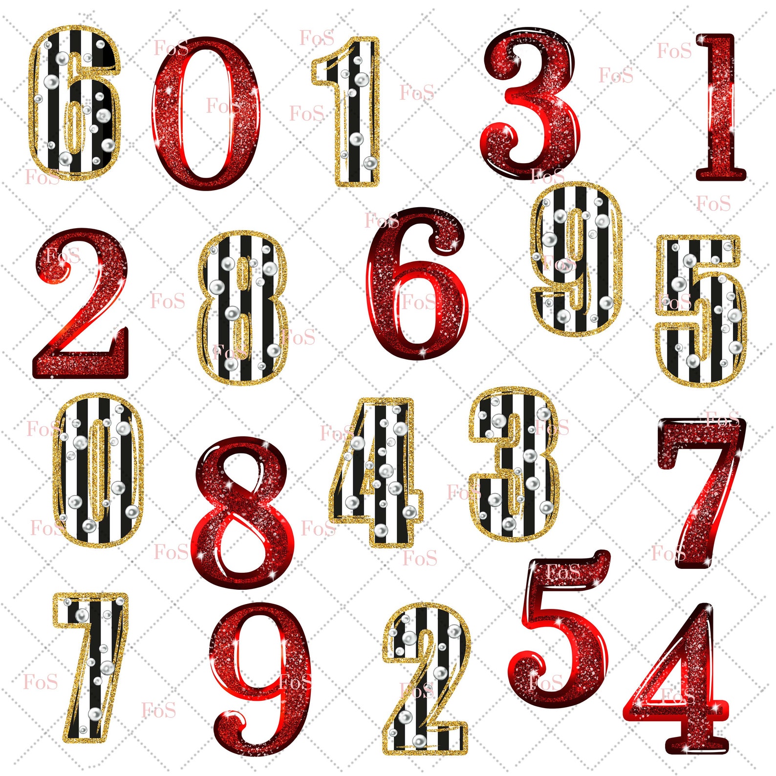Glitter Numbers Clipart Sparkle Numbers Clipart Pearl Numbers - Etsy