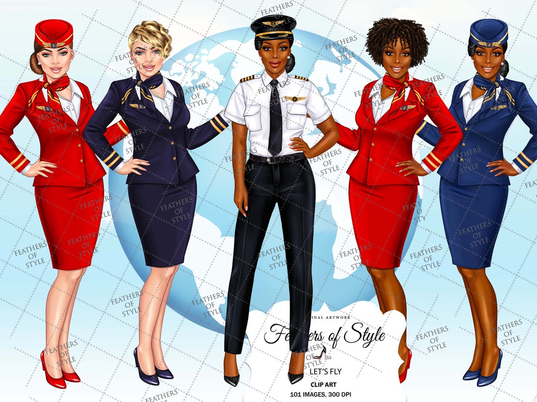 Flight Attendant Clipart, Pilot Clipart, Pilot Woman Clipart, Hostess ...