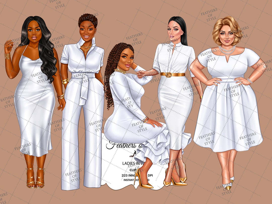 Women in White Clipart, Fashion Girls Clipart, Ladies I White Dress ...