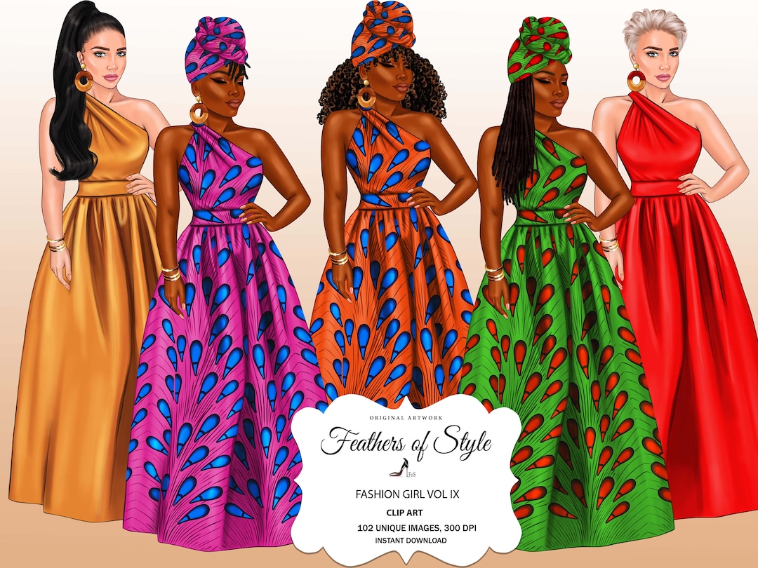 Fashion Girls Clipart, Fashionable Girls Clipart, Natural Hair Clipart ...