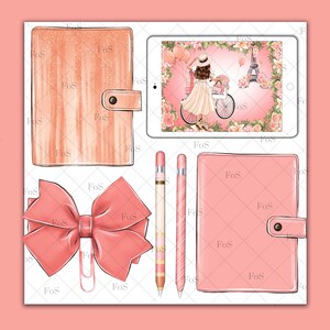 Spring Planner Cliparts, Peach Planner, Pastel Cliparts, Bow Paperclips ...