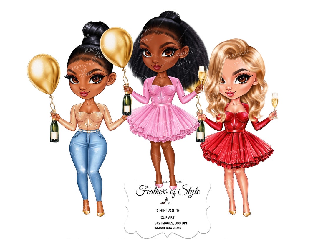 Birthday Chibi Doll Clipart, Chibi Doll Clipart, NYE Chibi Girl Clipart ...