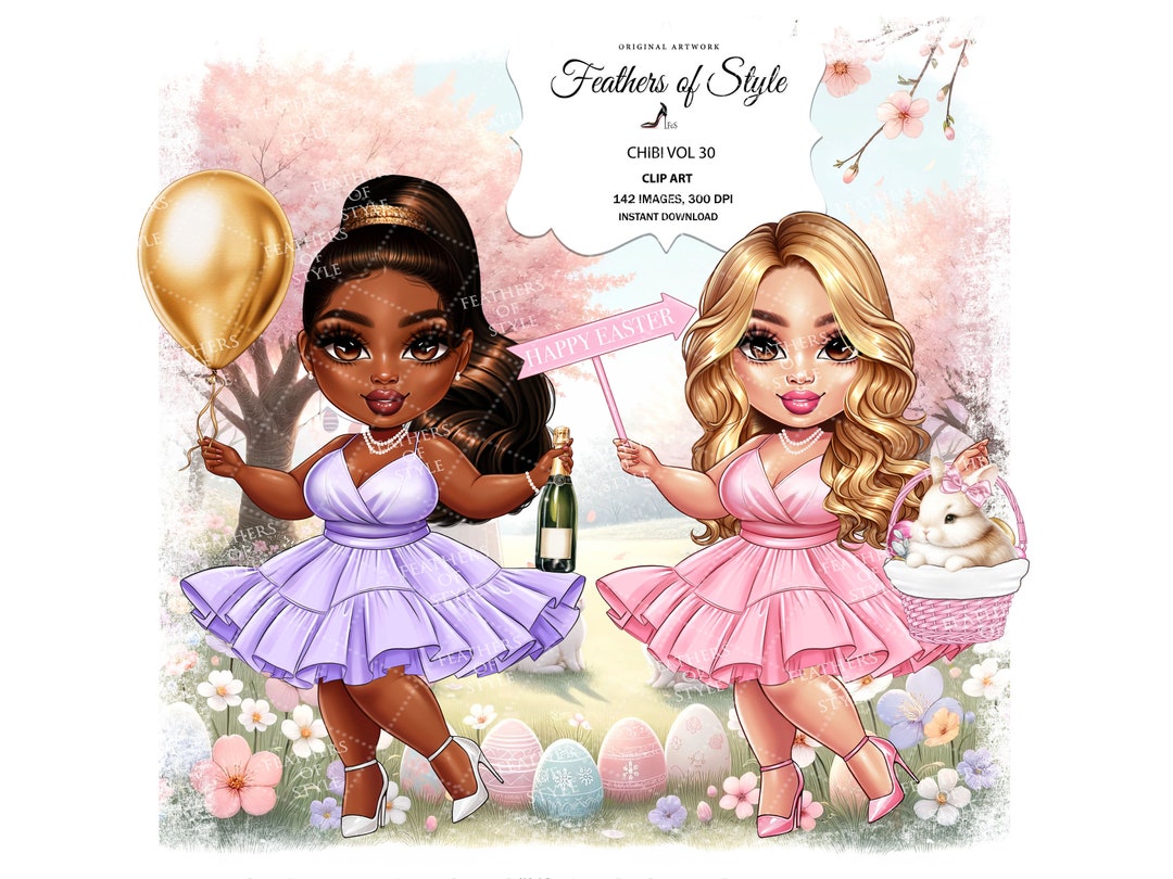 Easter Chibi Clipart, Easter Clipart, Birthday Girl Clipart, Easter ...