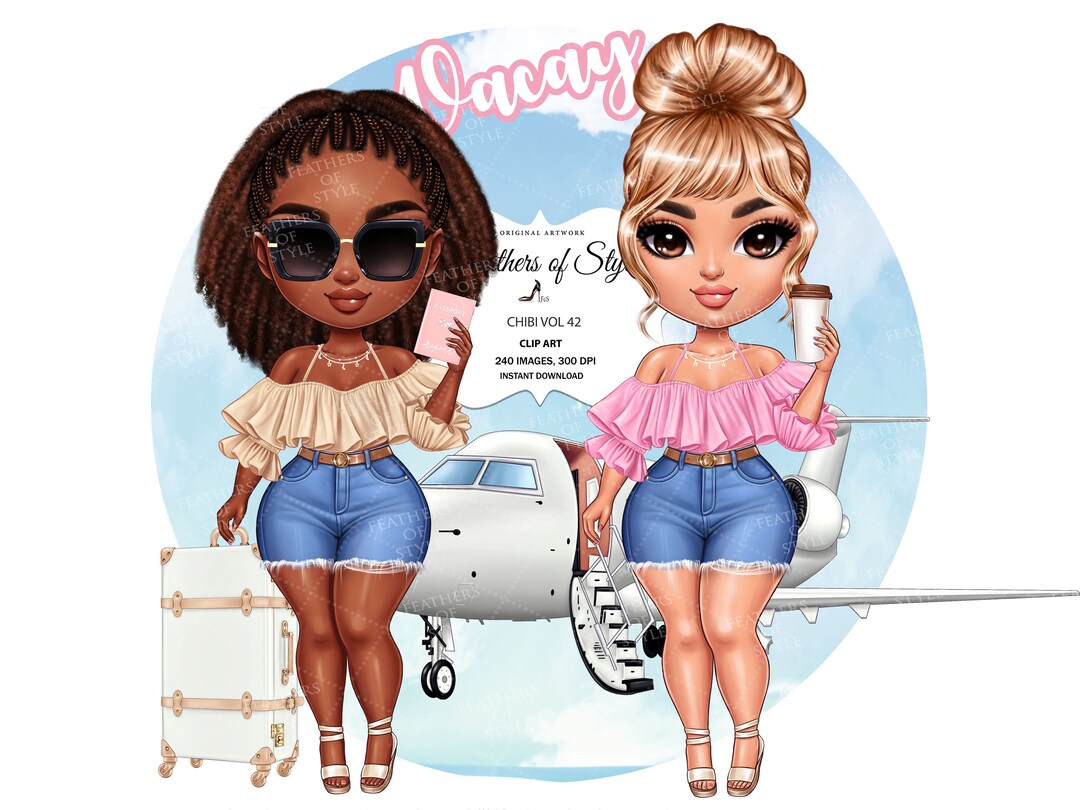 Travel Chibi Doll Clipart, Holiday Clipart, Jeans Chibi Doll Png, Denim ...
