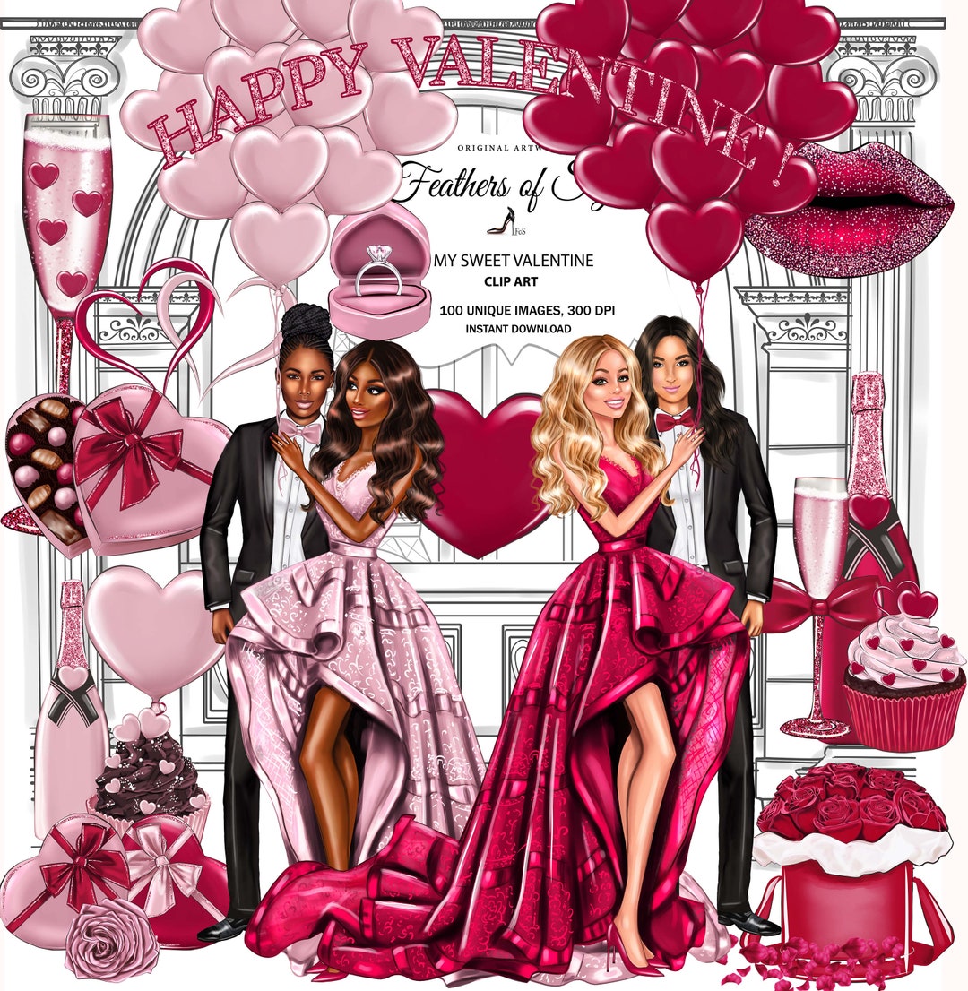 Valentines Day Clipart Pink Valentine's Day Engagement Clipart, Fashion ...