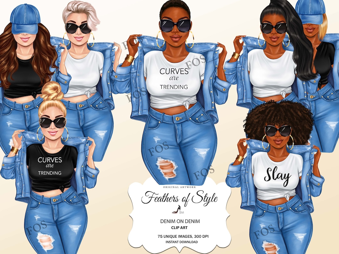 Denim Girl Clipart, Curvy Girl Clipart, Fashion Girl Clipart, Jeans ...