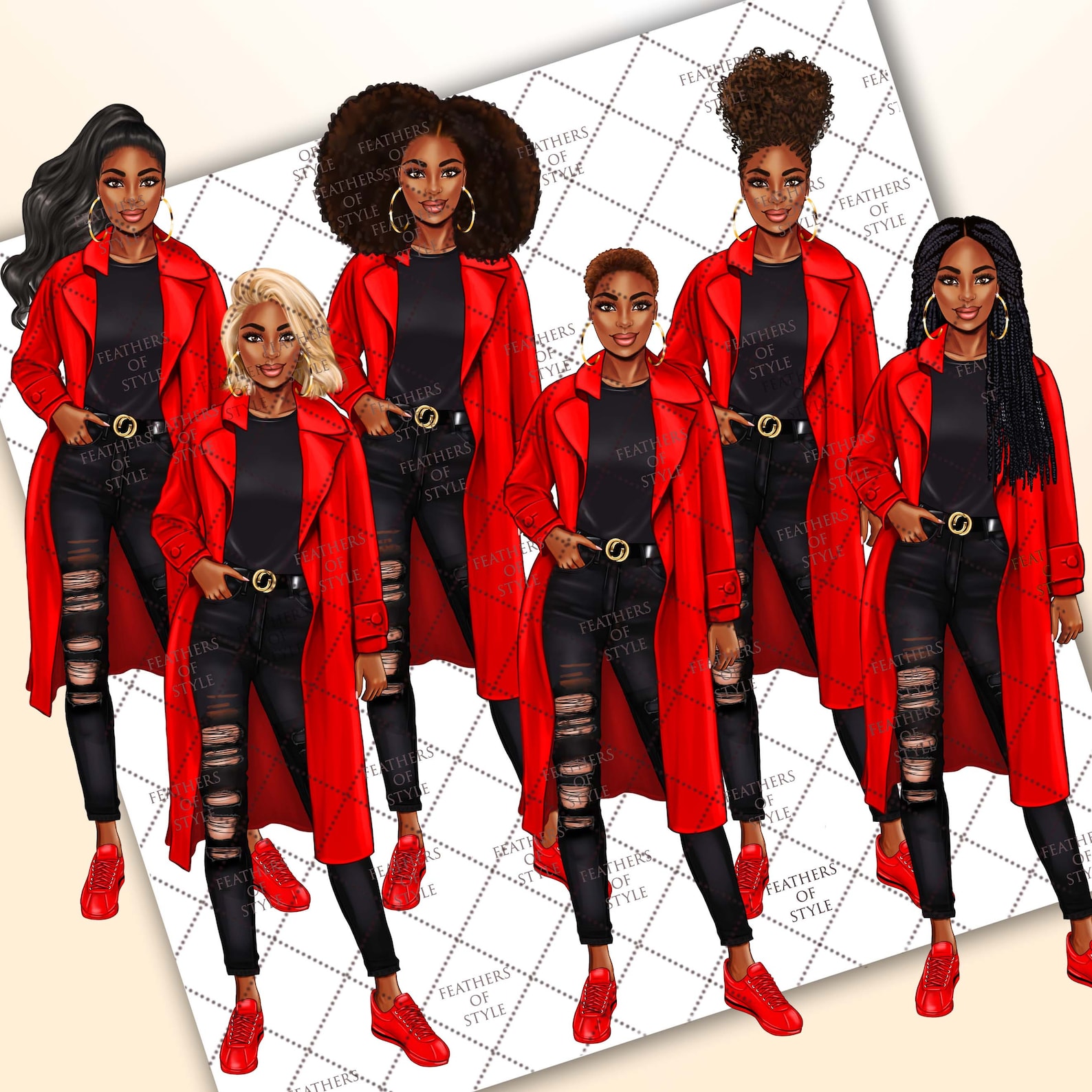 Fashion Girls Clipart the Lady in Red Clipart Women in Red - Etsy