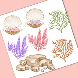 Underwater Scene, Ocean Life Scene, Coral and Seaweed Clipart, Under ...