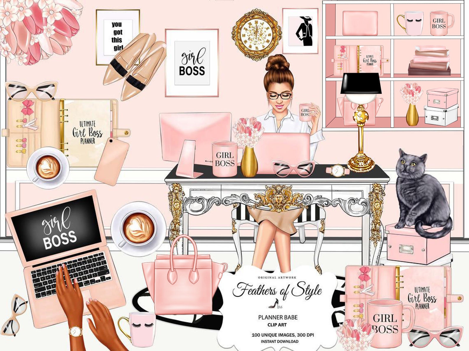 Planner Girl Clipart, Fashion Girl Clipart, Boss Girl, Girlboss Boss ...