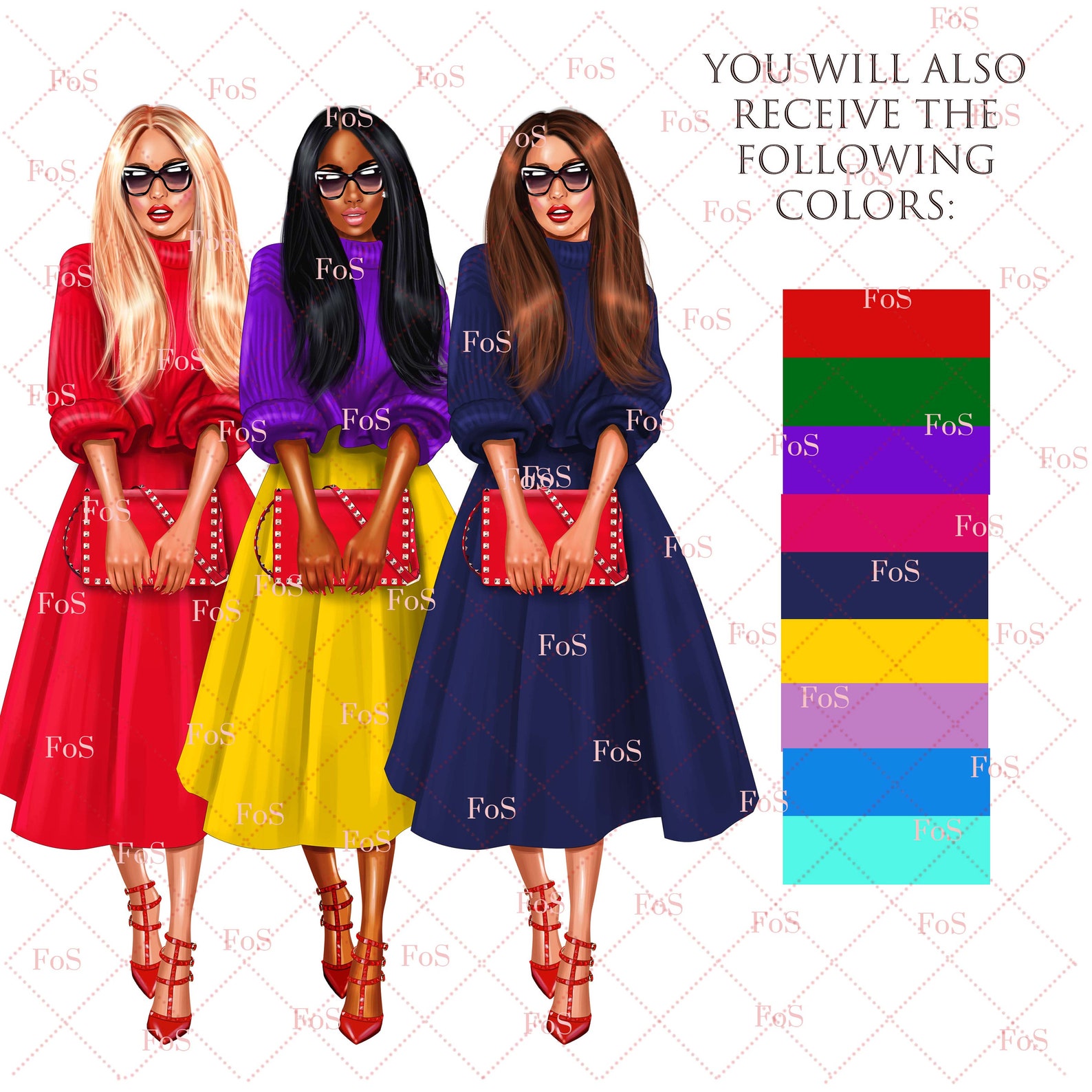 Fashion Girls Clipart, Fashionable Women Clipart, Fashionable Girls ...