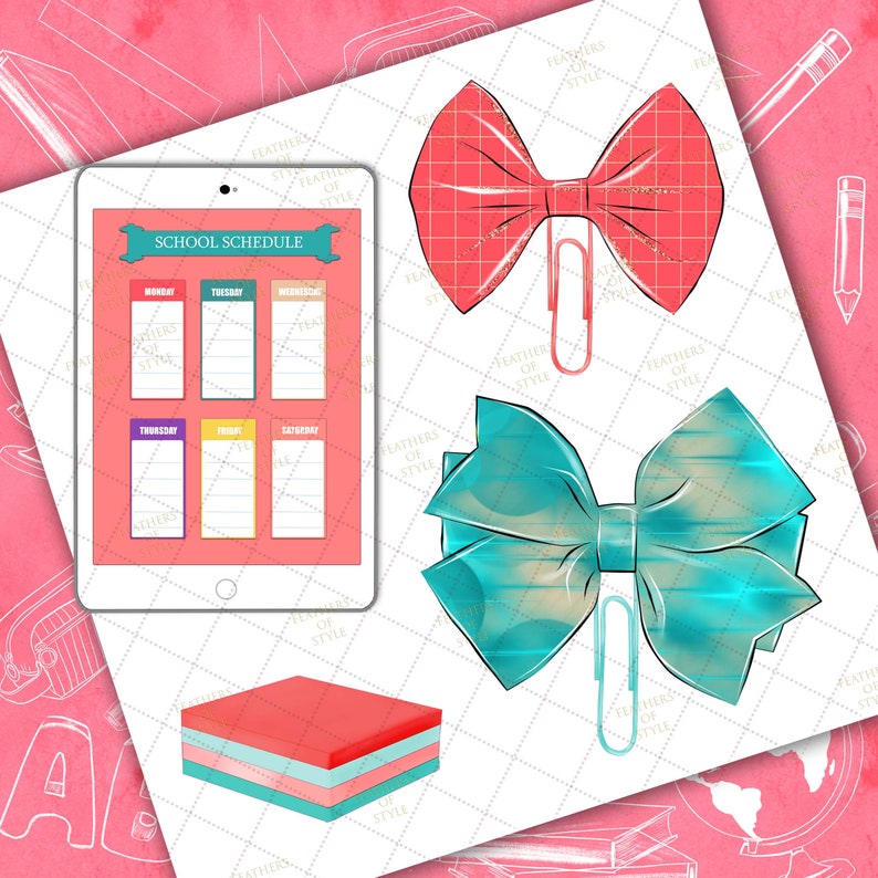 Back to School Planner Cliparts, Planner Stickers, Pastel Cliparts, Bow ...