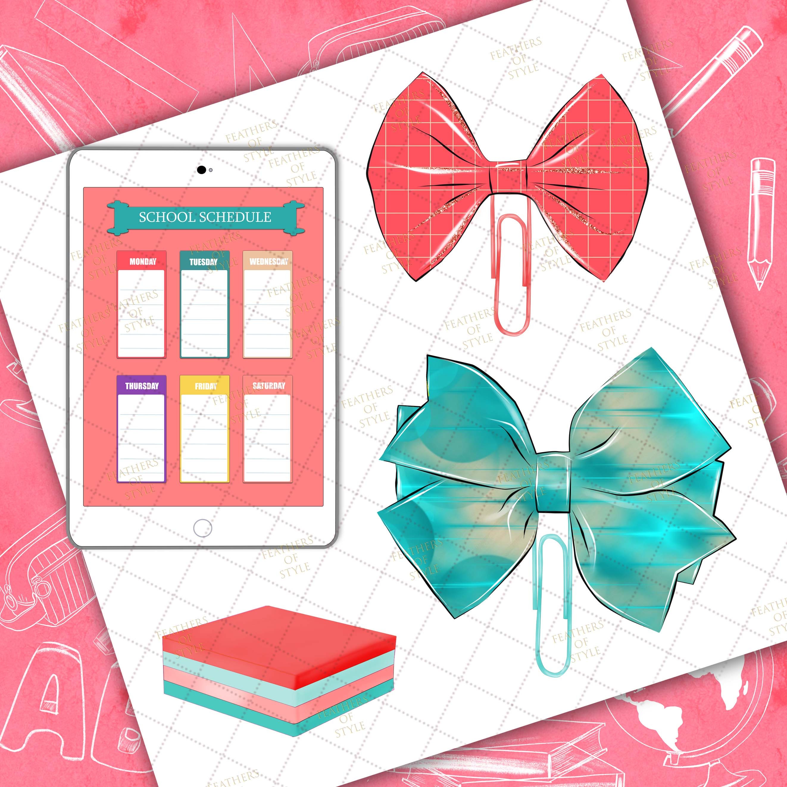 Back to School Planner Cliparts, Planner Stickers, Pastel Cliparts, Bow ...