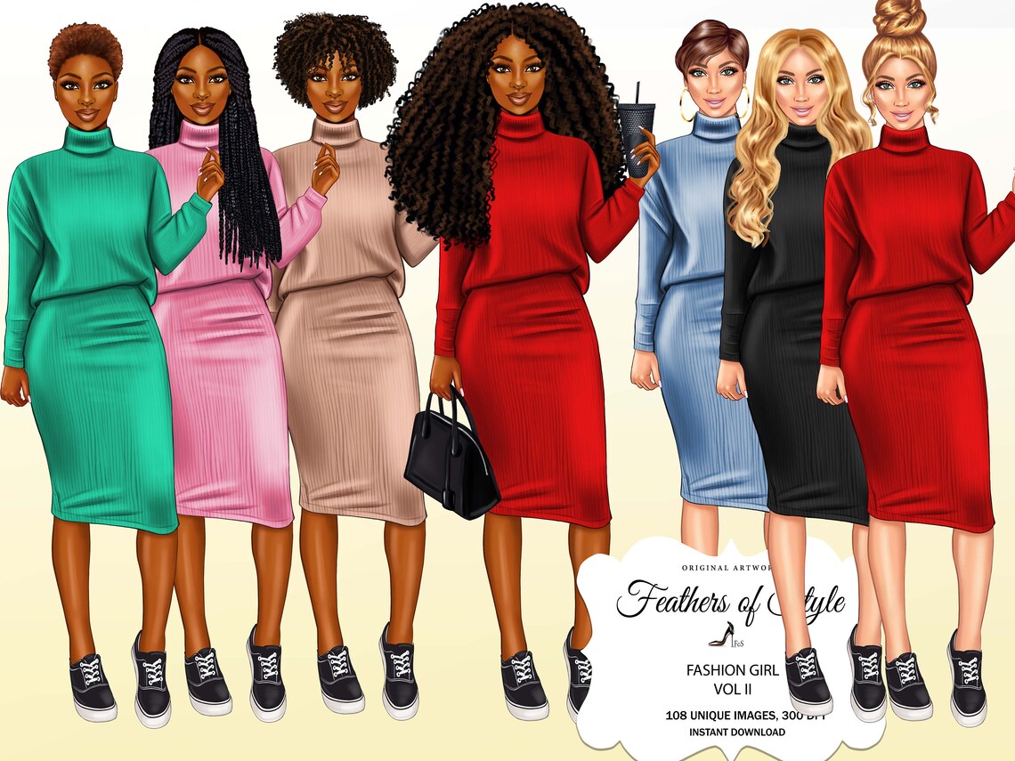 Fashion Girl Clipart, Fashionable Woman Clipart, City Girl Clipart ...