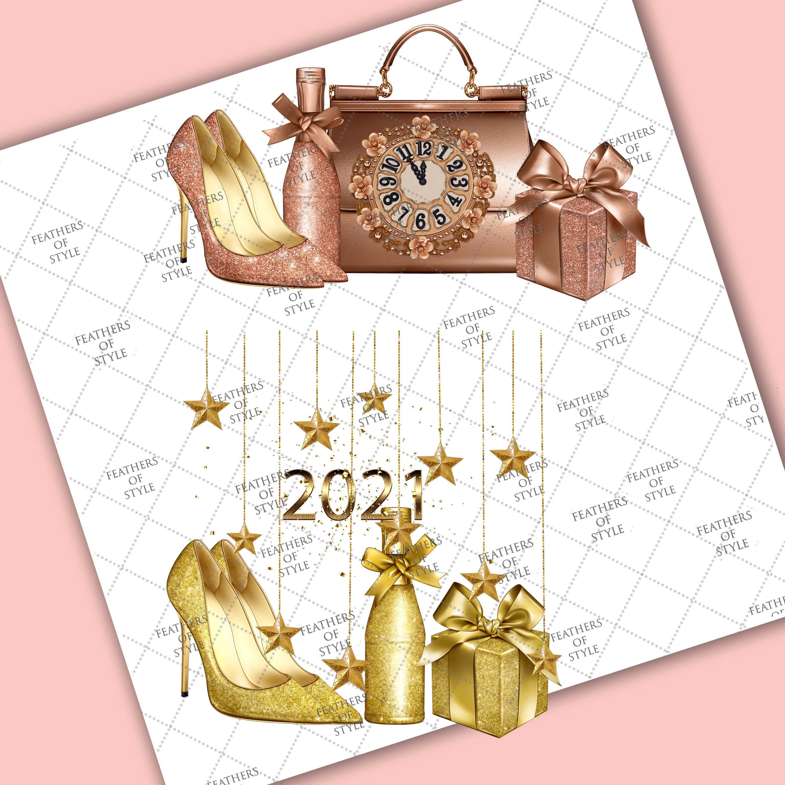 New Year fashion set NYE clipart Fashion accessories | Etsy