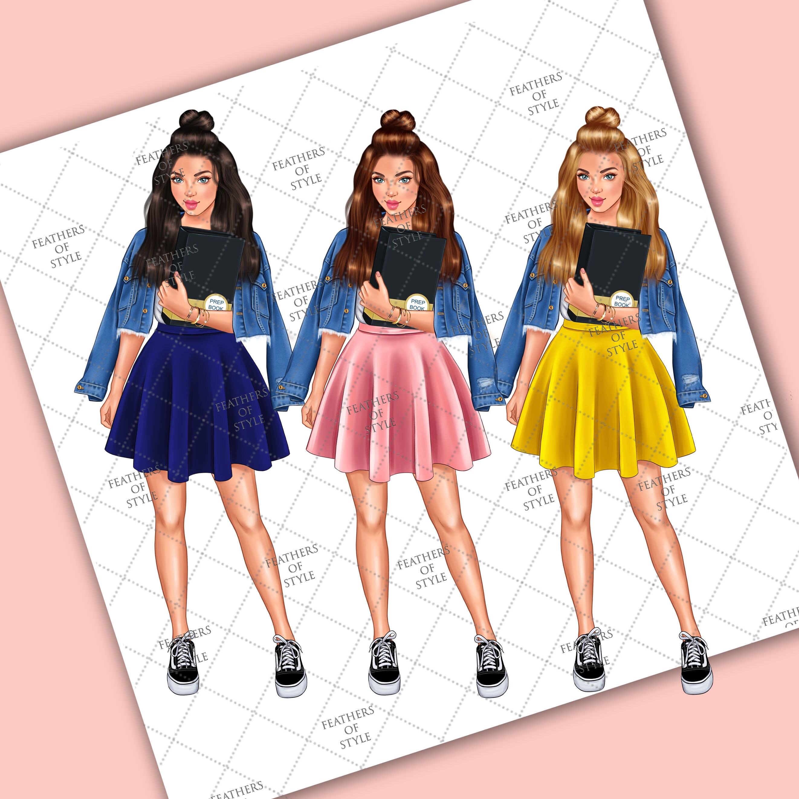 School Girl Clipart, Student Girl Clipart, Fashion Girl Clipart, Denim ...