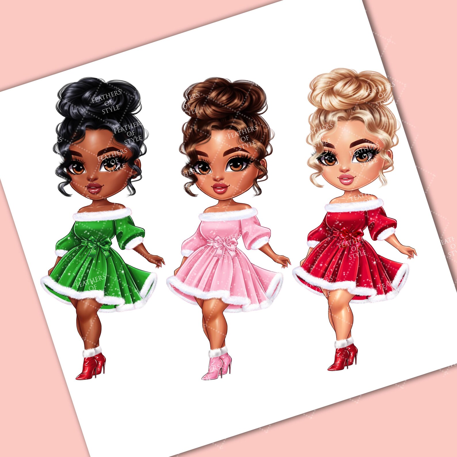 Christmas Chibi Doll Clipart, Xmas Chibi Doll Clipart, Merry Christmas ...