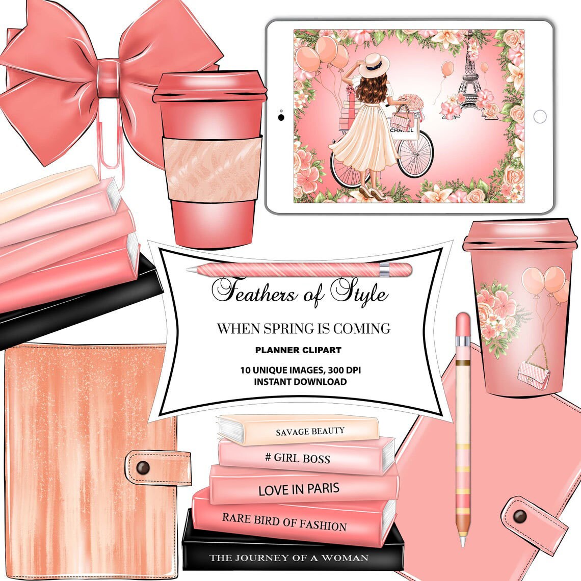 Spring Planner Cliparts Peach Planner Pastel Cliparts Bow - Etsy