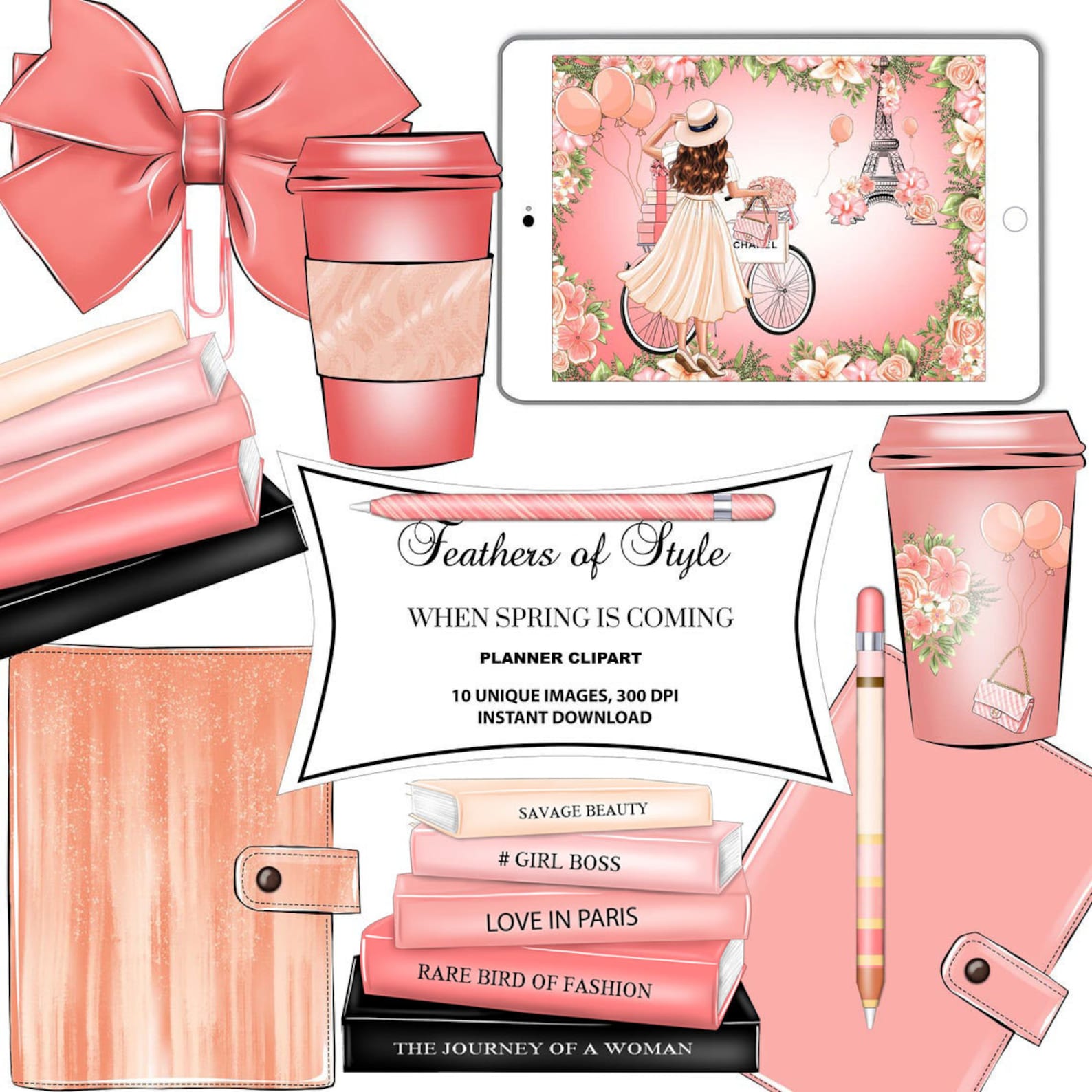 Spring Planner Cliparts Peach Planner Pastel Cliparts Bow - Etsy