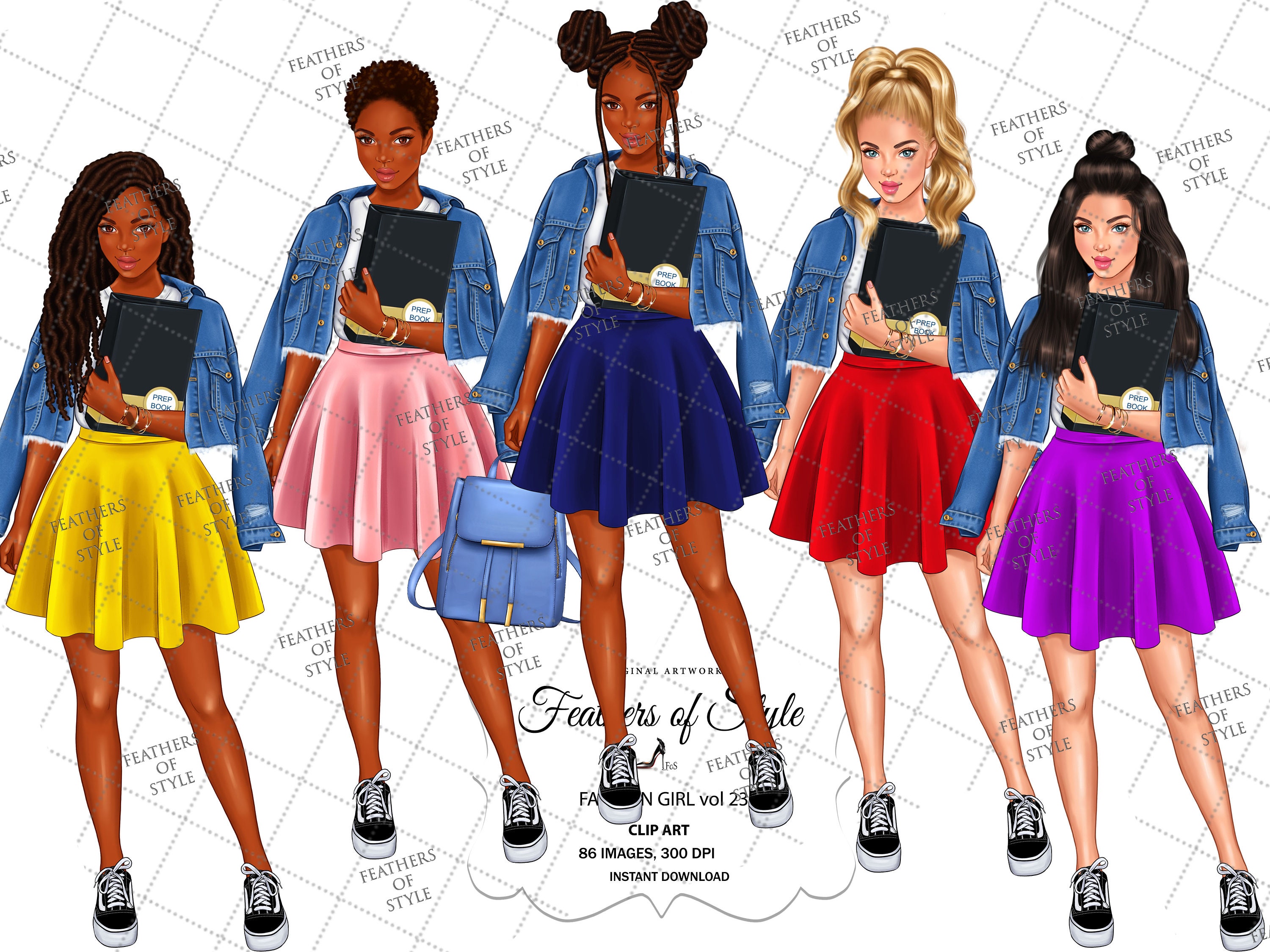 School Girl Clipart Student Girl Clipart Fashion Girl | Etsy