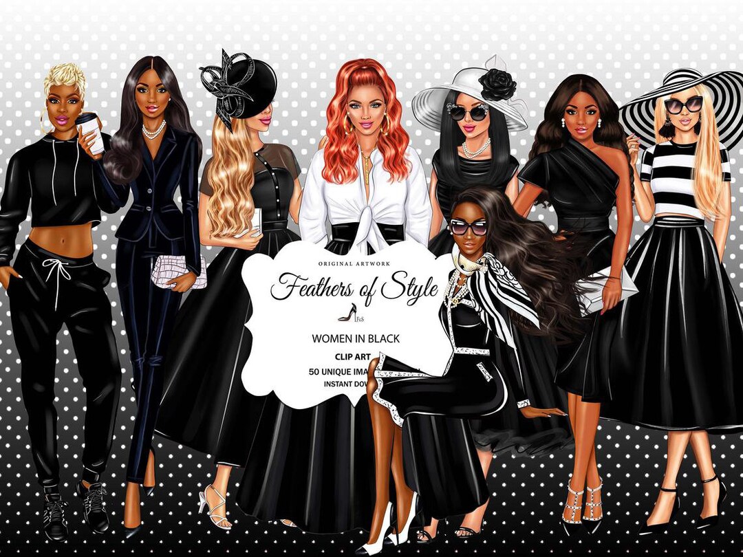Fashion Girls Clipart, Women in Black Clipart, Little Black Dress ...
