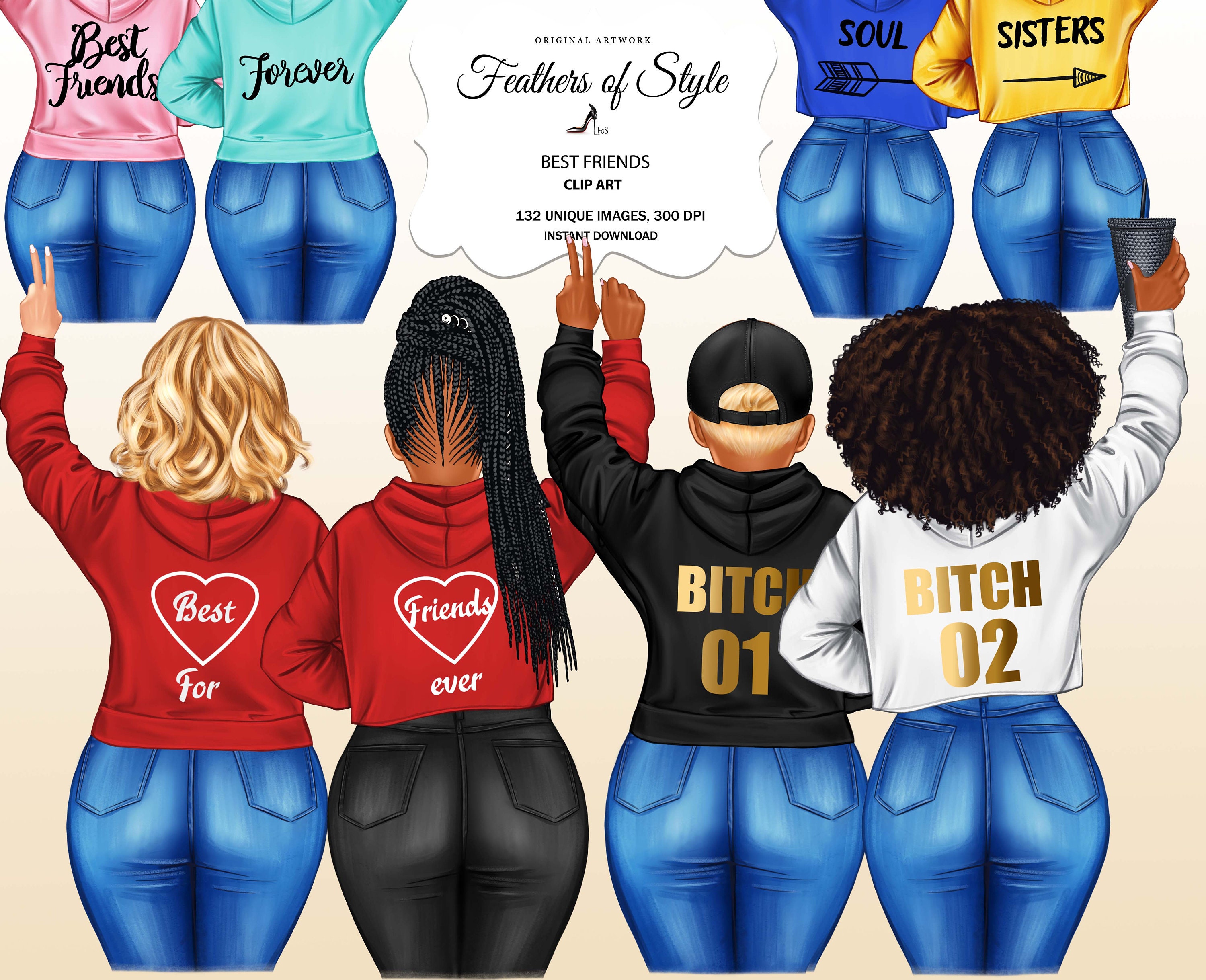 Drawing & Illustration Art & Collectibles African American Best friends ...